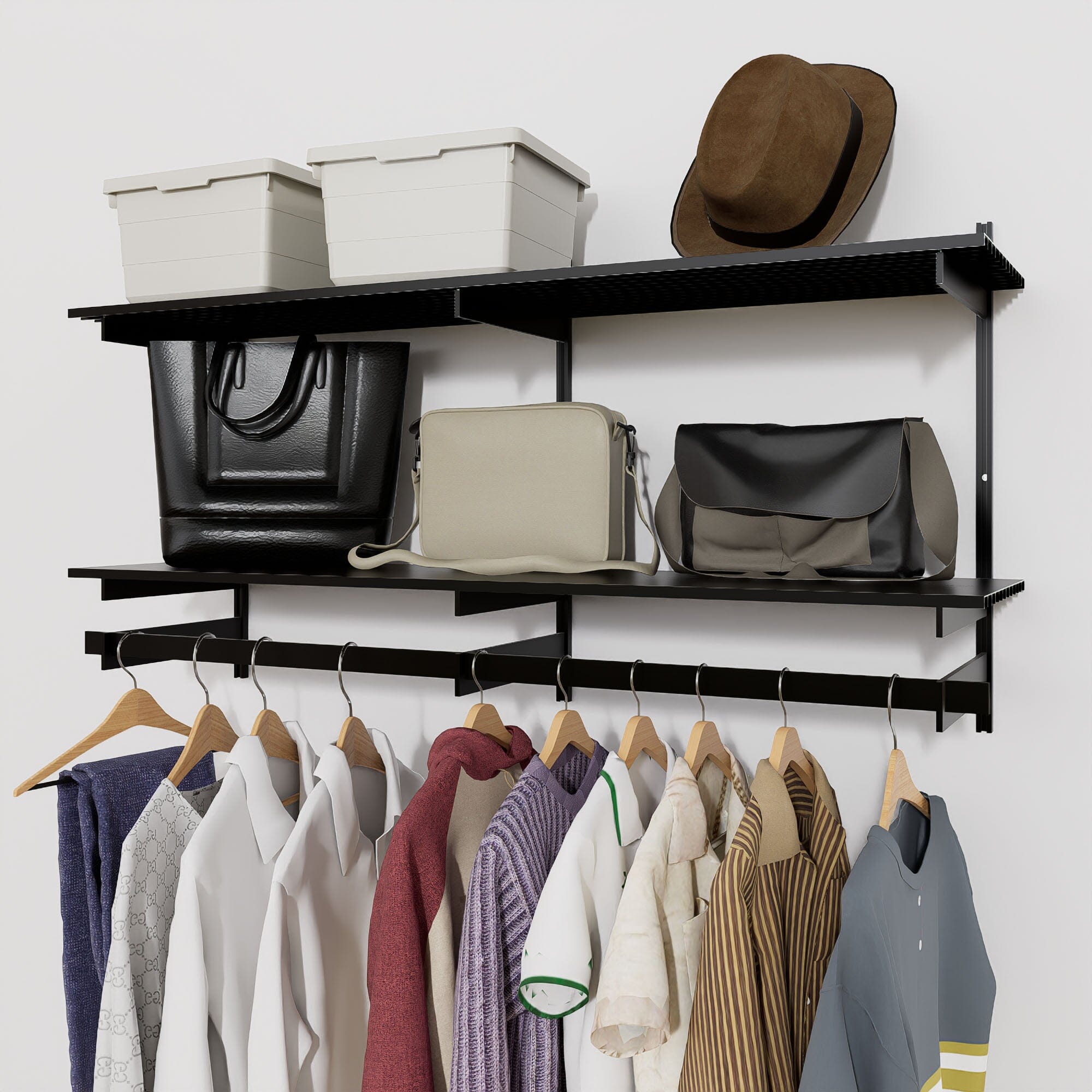 Wall-Mounted Closet Shelves with Hanger Bar | Modern Shelving
