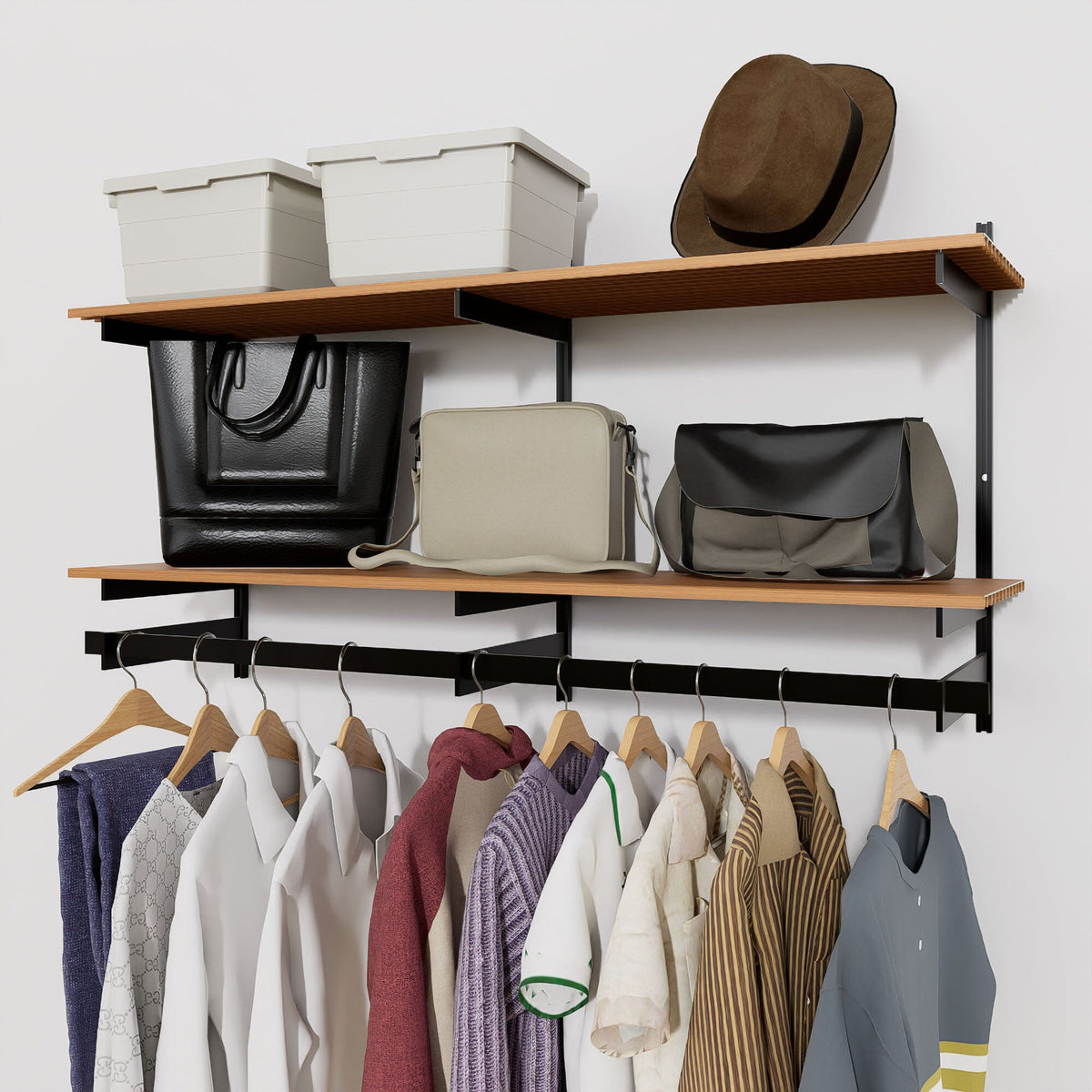 Wall-Mounted Closet Shelves with Hanger Bar | Modern Shelving