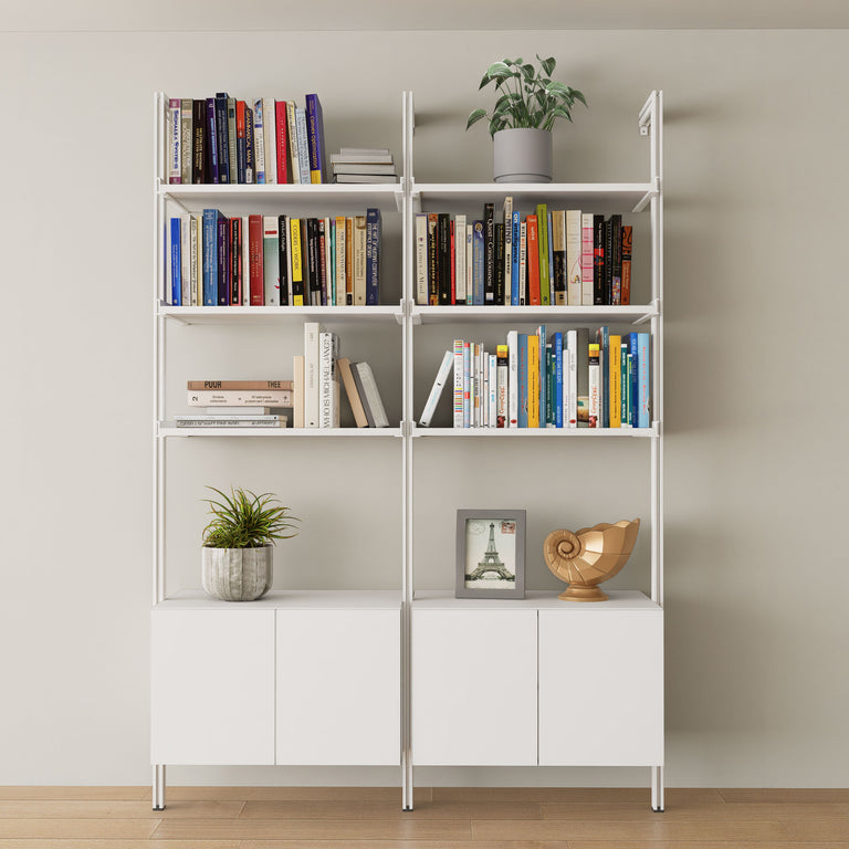 Modular Shelving Units with Aluminum Shelves and Wood Cabinets – Modern ...
