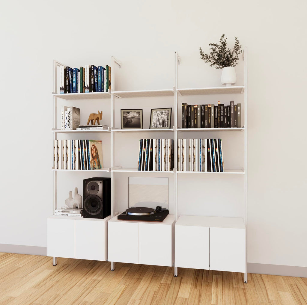 LP Vinyl Media Storage System - Aluminum + Wood Cabinets – Modern Shelving