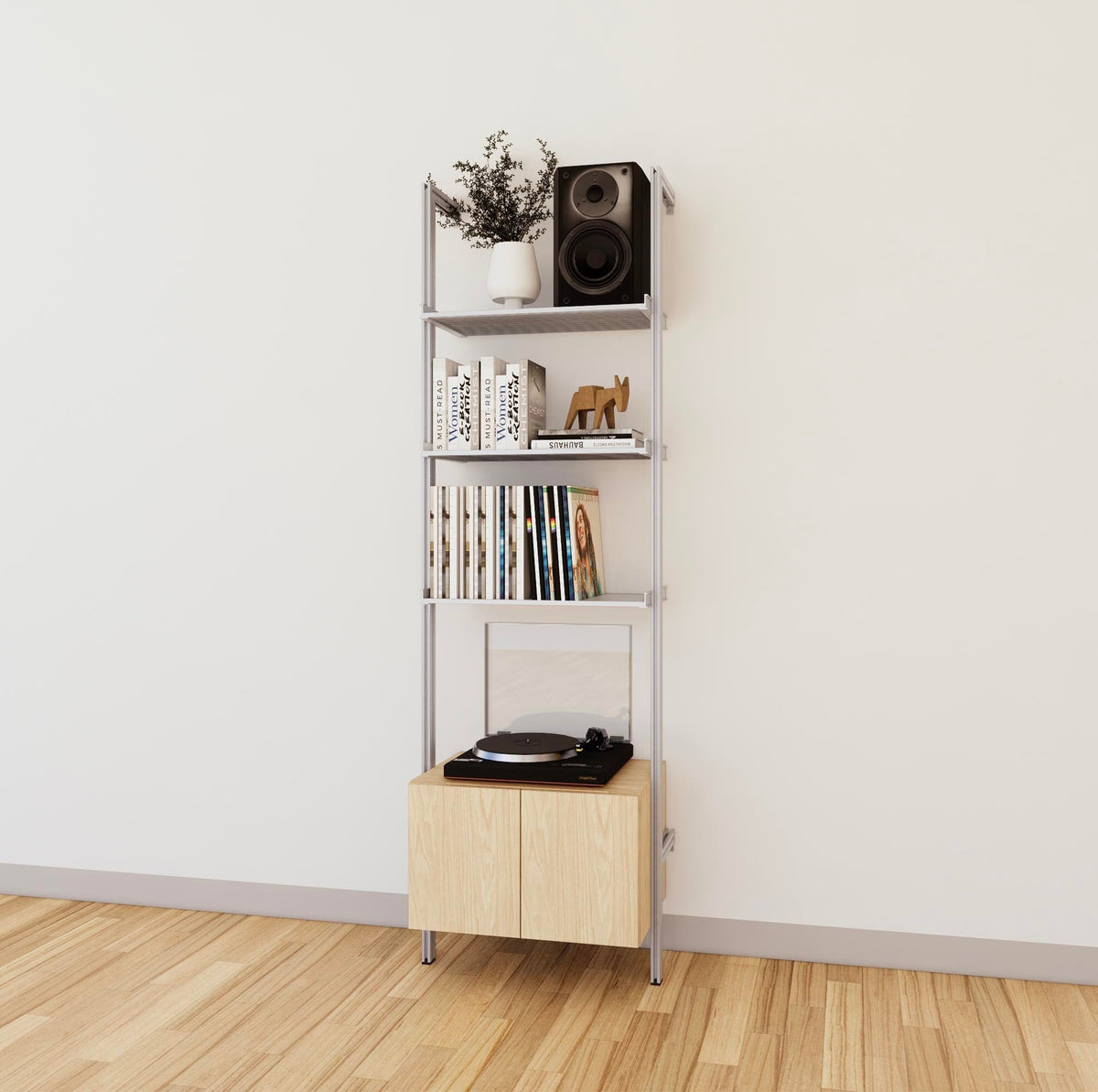 LP Vinyl Media Storage System - Aluminum + Wood Cabinets – Modern Shelving