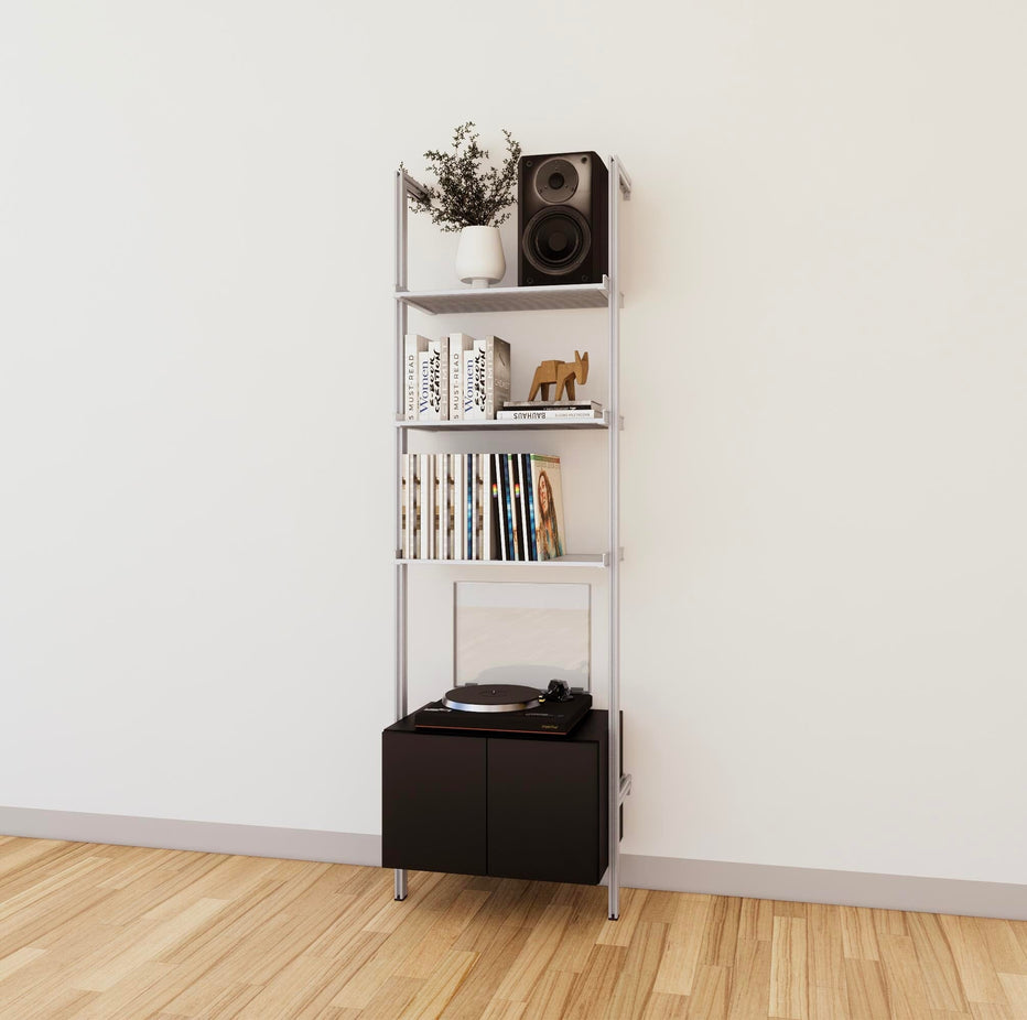 LP Vinyl Media Storage System - Aluminum + Wood Cabinets – Modern Shelving