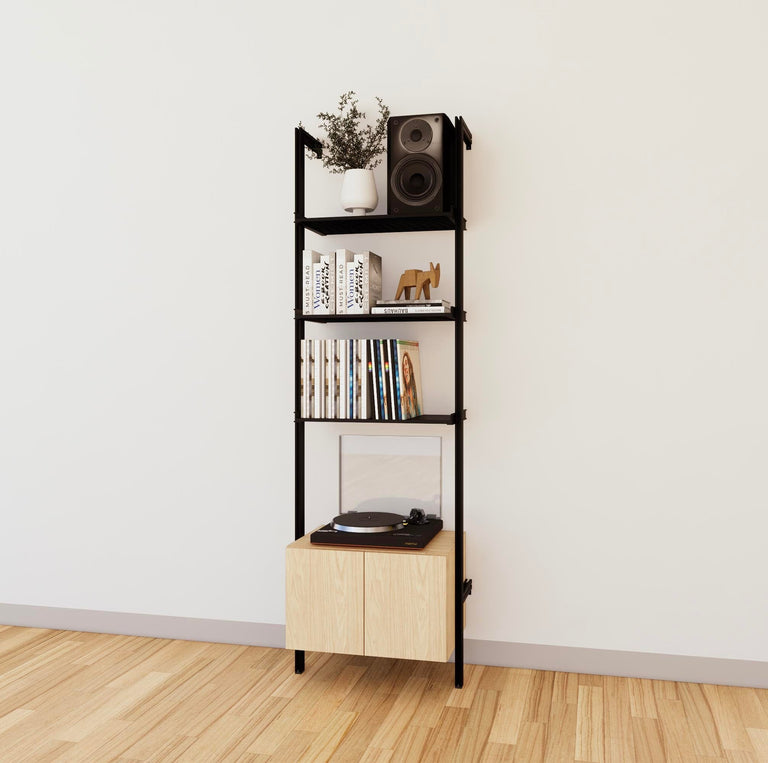 LP Vinyl Media Storage System - Aluminum + Wood Cabinets – Modern Shelving