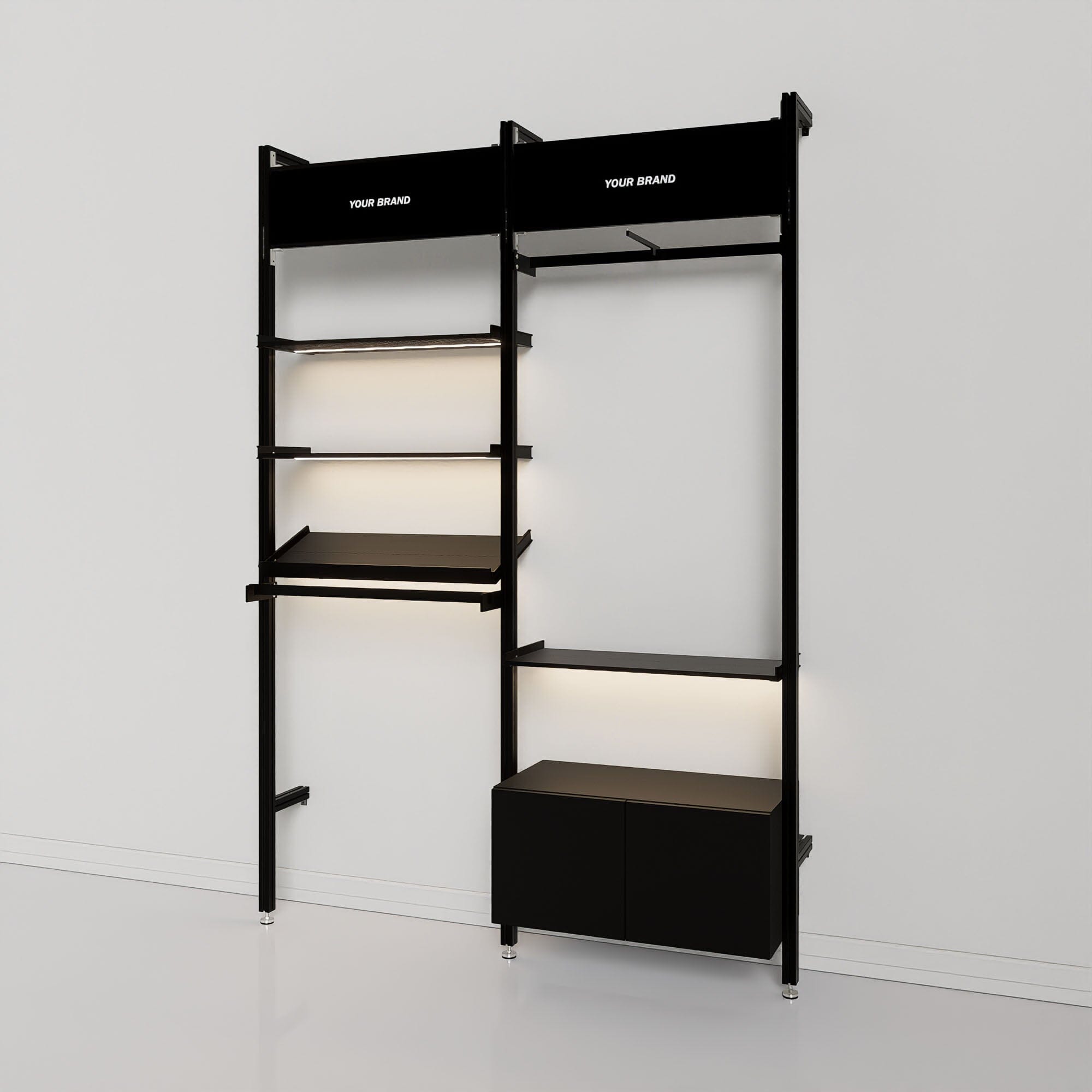 Retail Display Shelving with Signage and Storage - 2 Bay – Modern Shelving