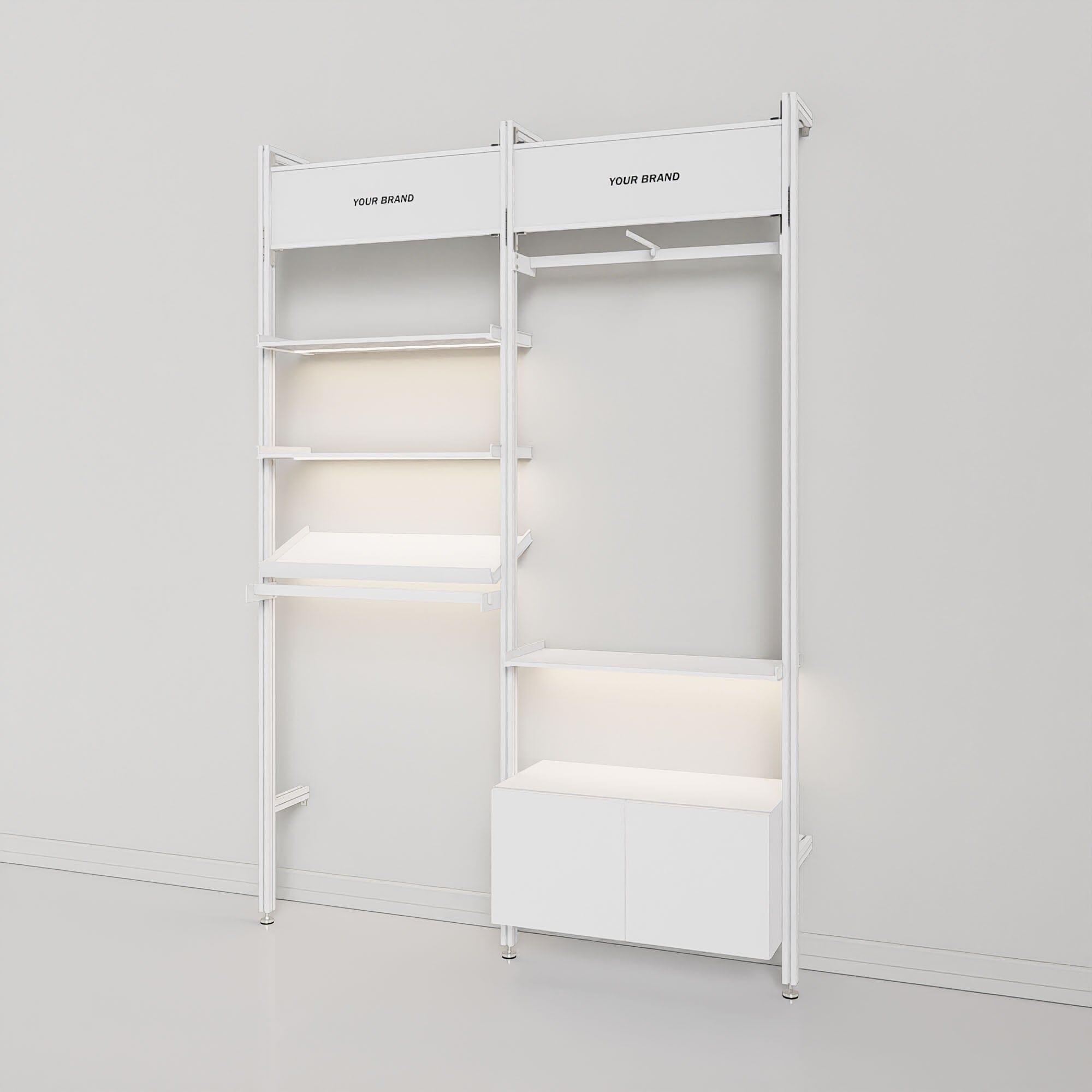 Retail Display Shelving with Signage and Storage - 2 Bay – Modern Shelving