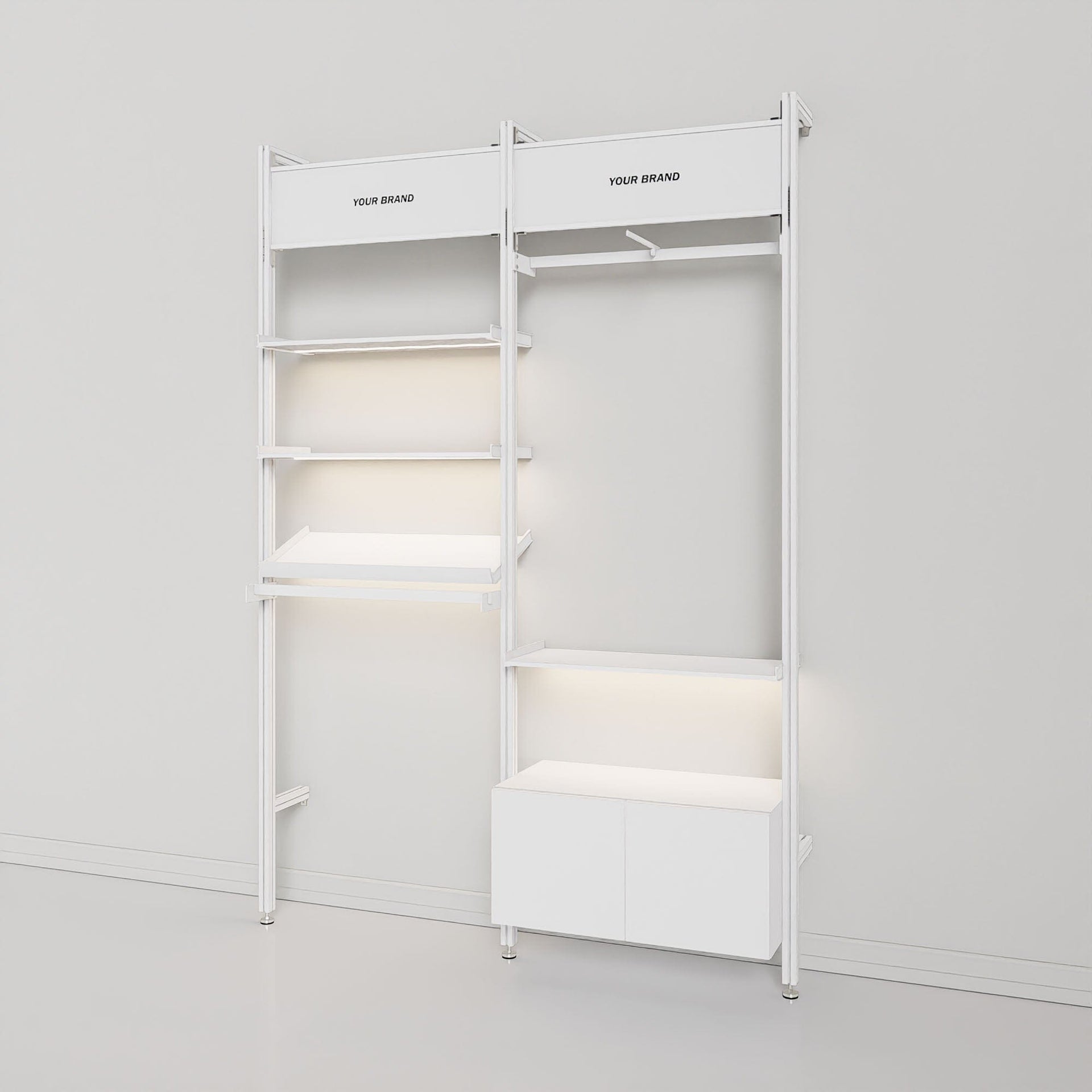 Retail Display Shelving with Signage and Storage - 2 Bay – Modern Shelving
