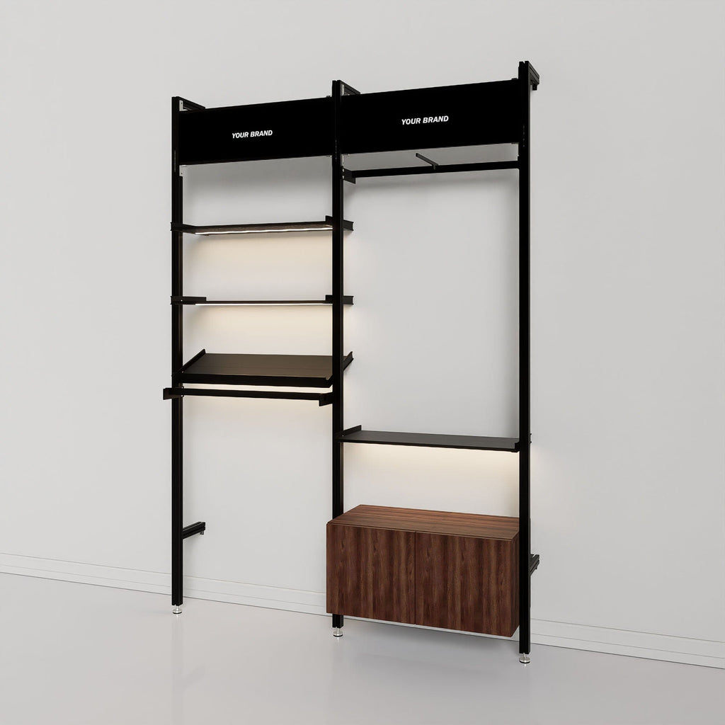 Retail Display Shelving with Signage and Storage - 2 Bay – Modern Shelving
