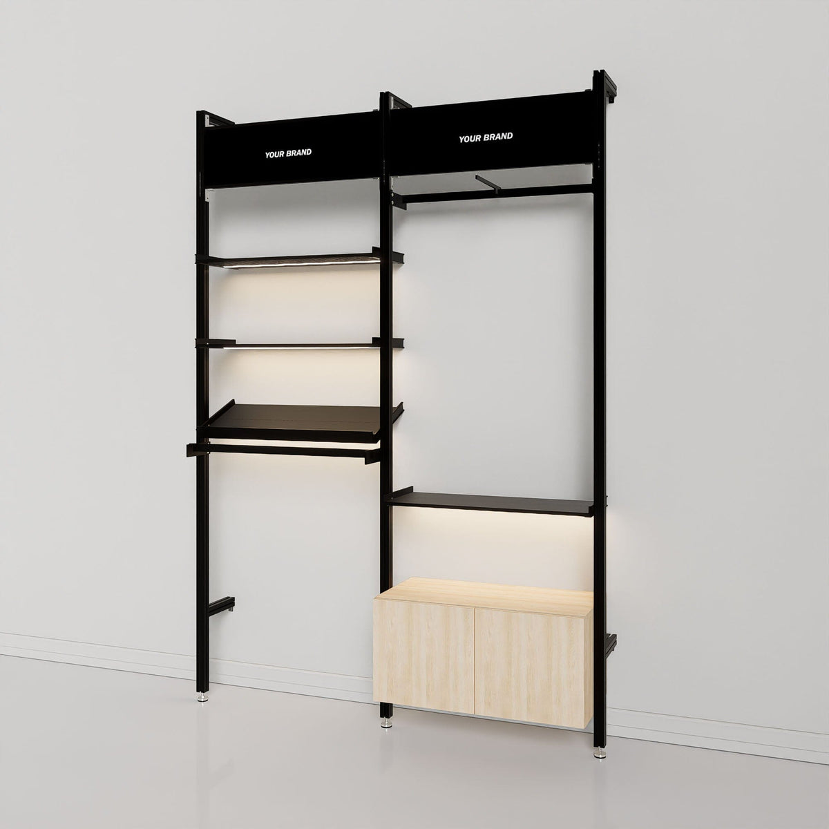 Retail Display Shelving with Signage and Storage - 2 Bay – Modern Shelving