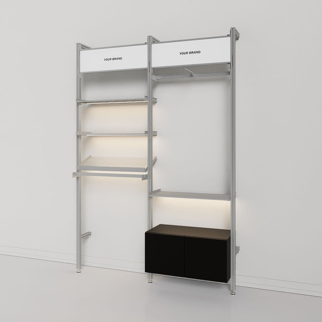 Retail Display Shelving with Signage and Storage - 2 Bay – Modern Shelving