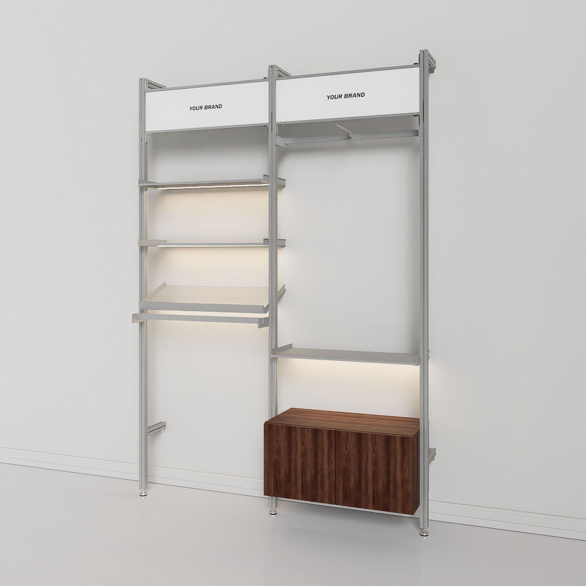 Retail Display Shelving with Signage and Storage - 2 Bay – Modern Shelving
