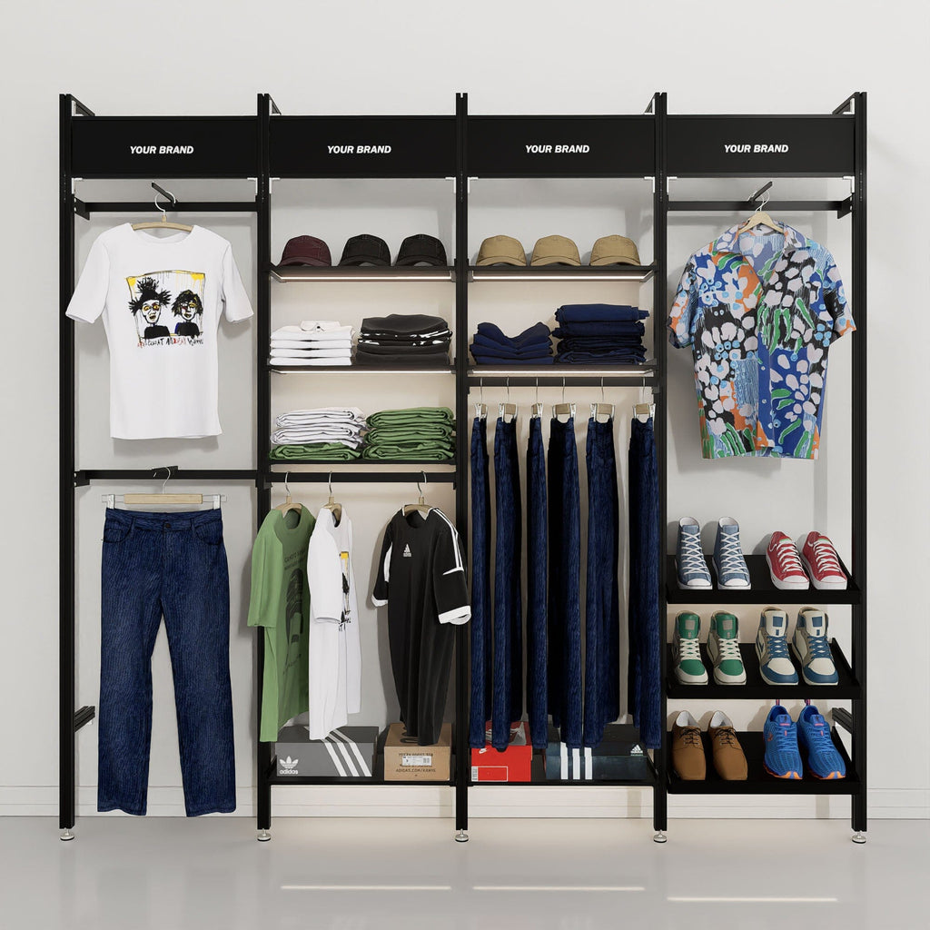 Retail Display Shelving with Signage + 4 Bays and Multiple Shelving Op ...