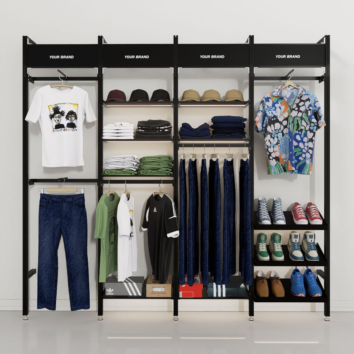 Retail Display Shelving with Signage + 4 Bays and Multiple Shelving Op ...