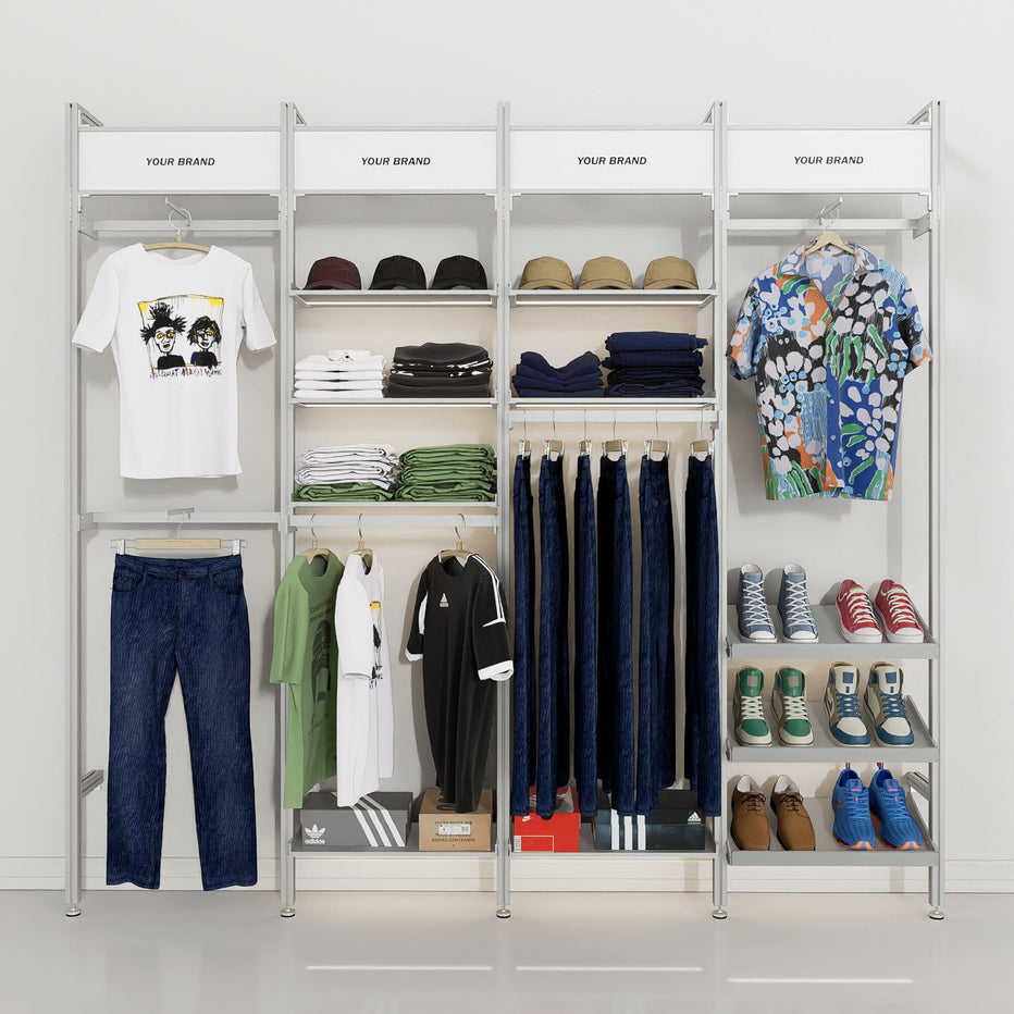 Retail Display Shelving with Signage + 4 Bays and Multiple Shelving Op ...