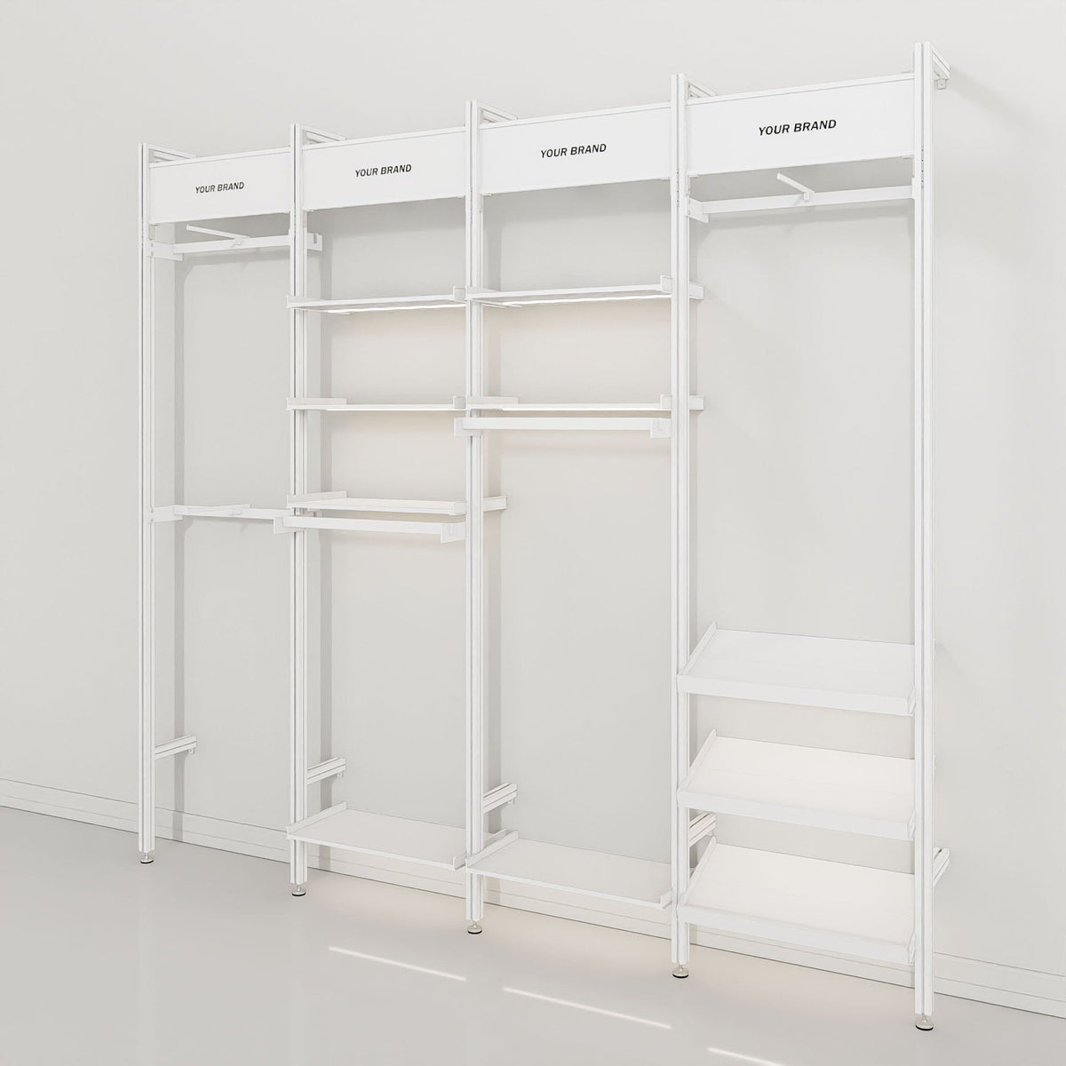 Retail Display Shelving with Signage + 4 Bays and Multiple Shelving Op ...