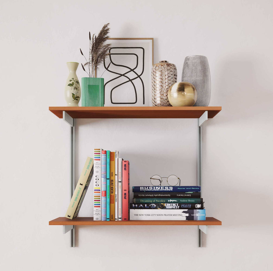 Wall Mounted Shelving Units - 2 Shelf Aluminaire (NEW Wood Finish ...
