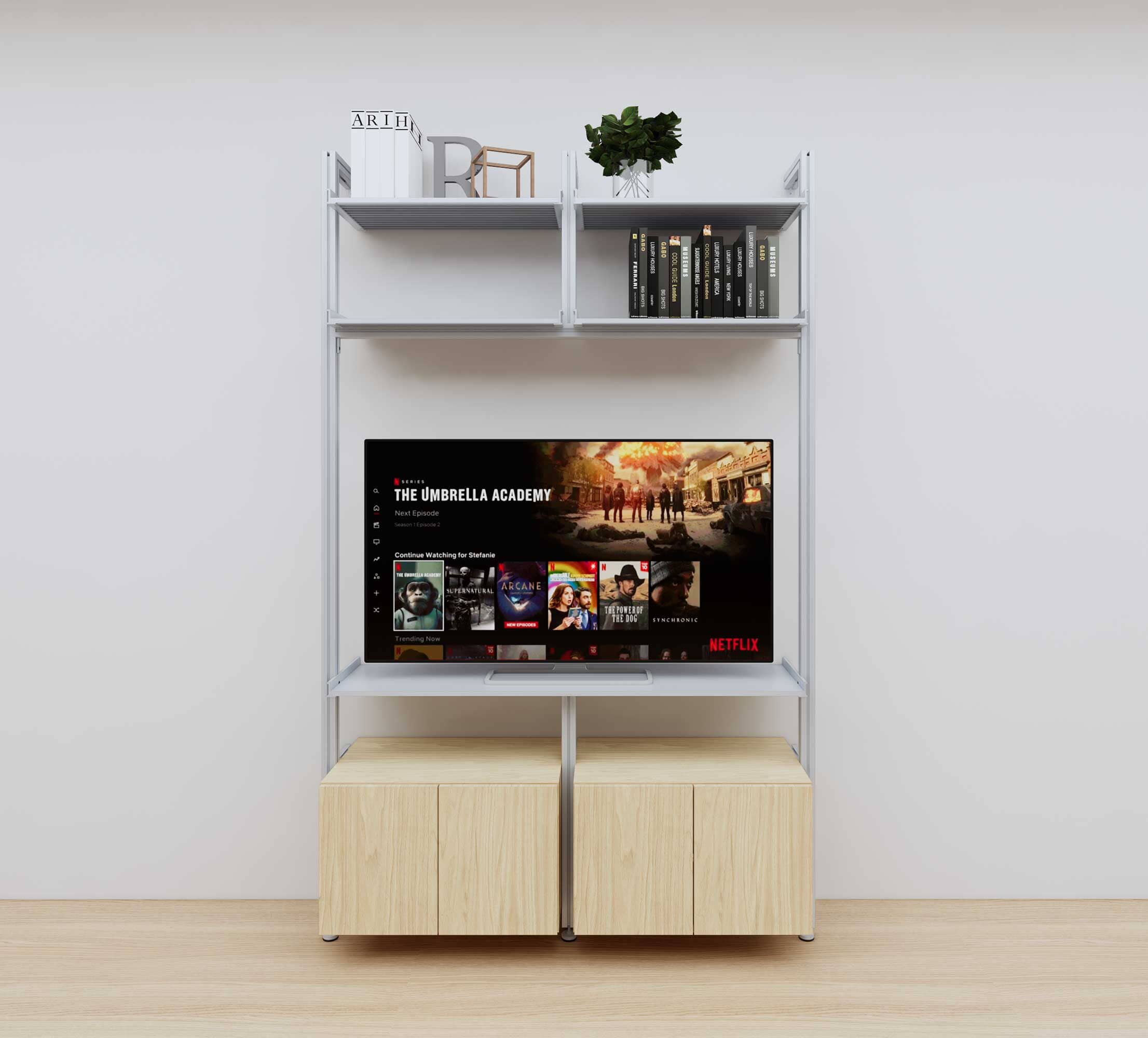 Customizable Media Unit for 50-65" TVs – Modern Shelving