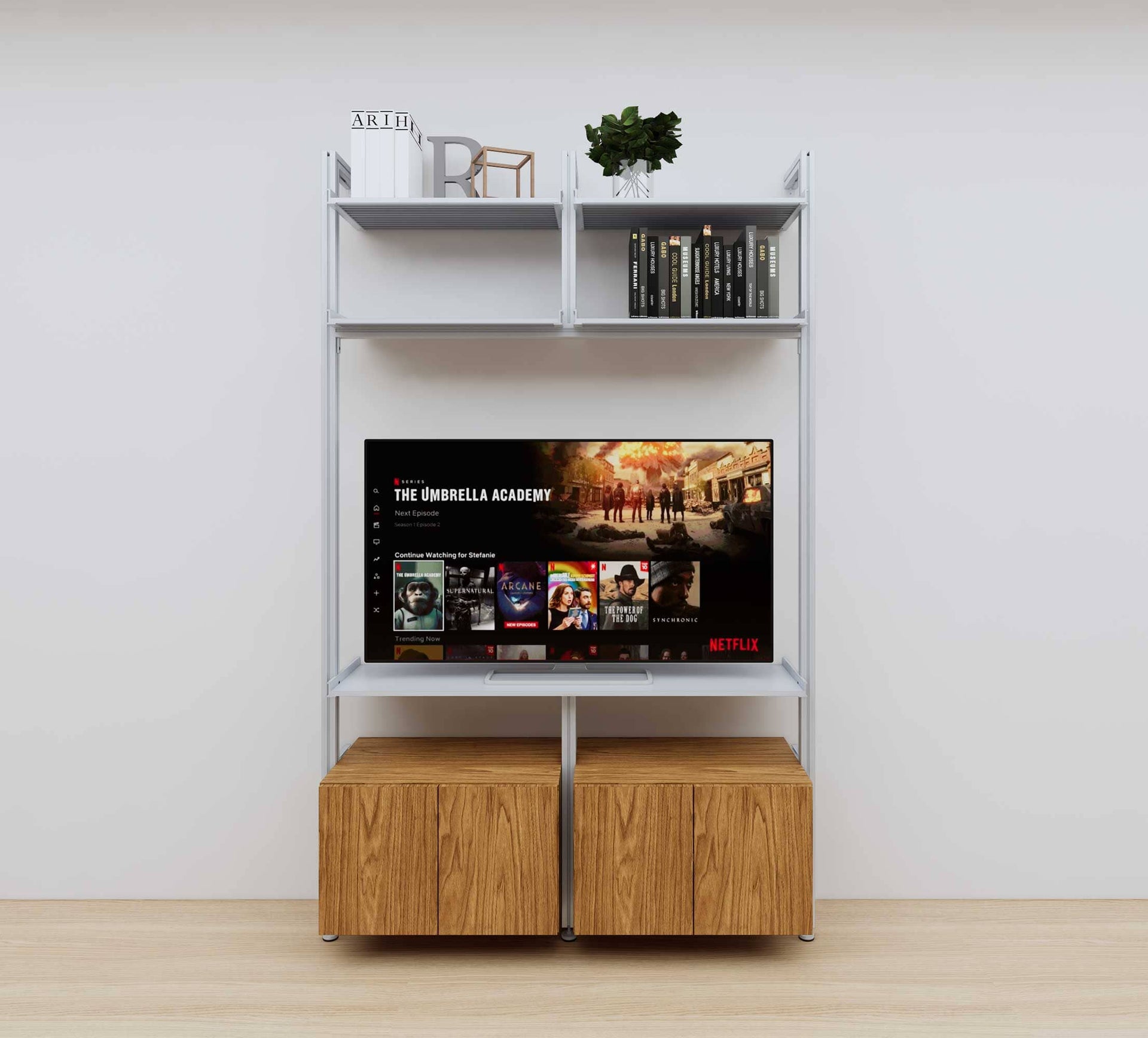 Customizable Media Unit for 50-65" TVs – Modern Shelving