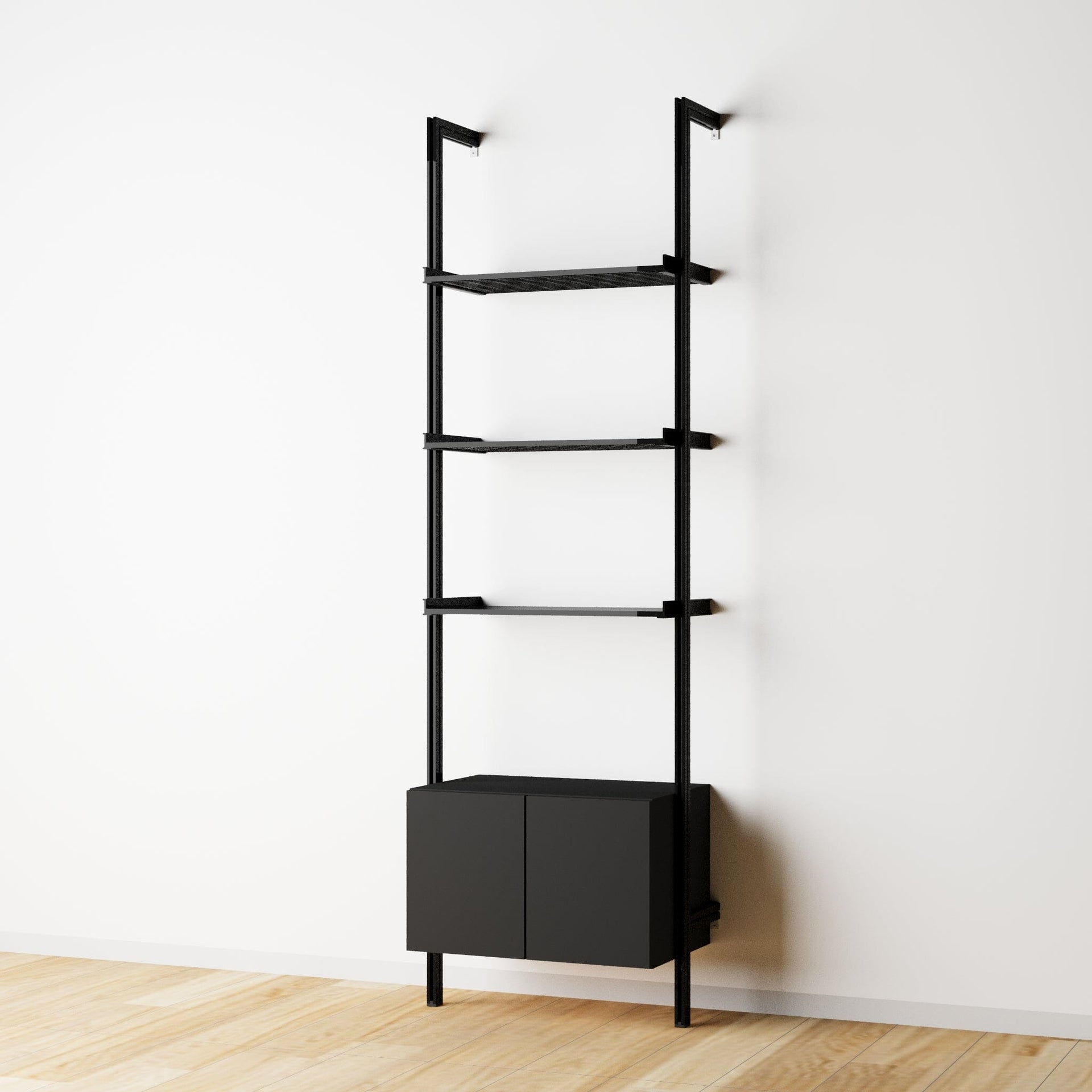 Modular Shelving Units with Aluminum Shelves and Wood Cabinets – Modern ...