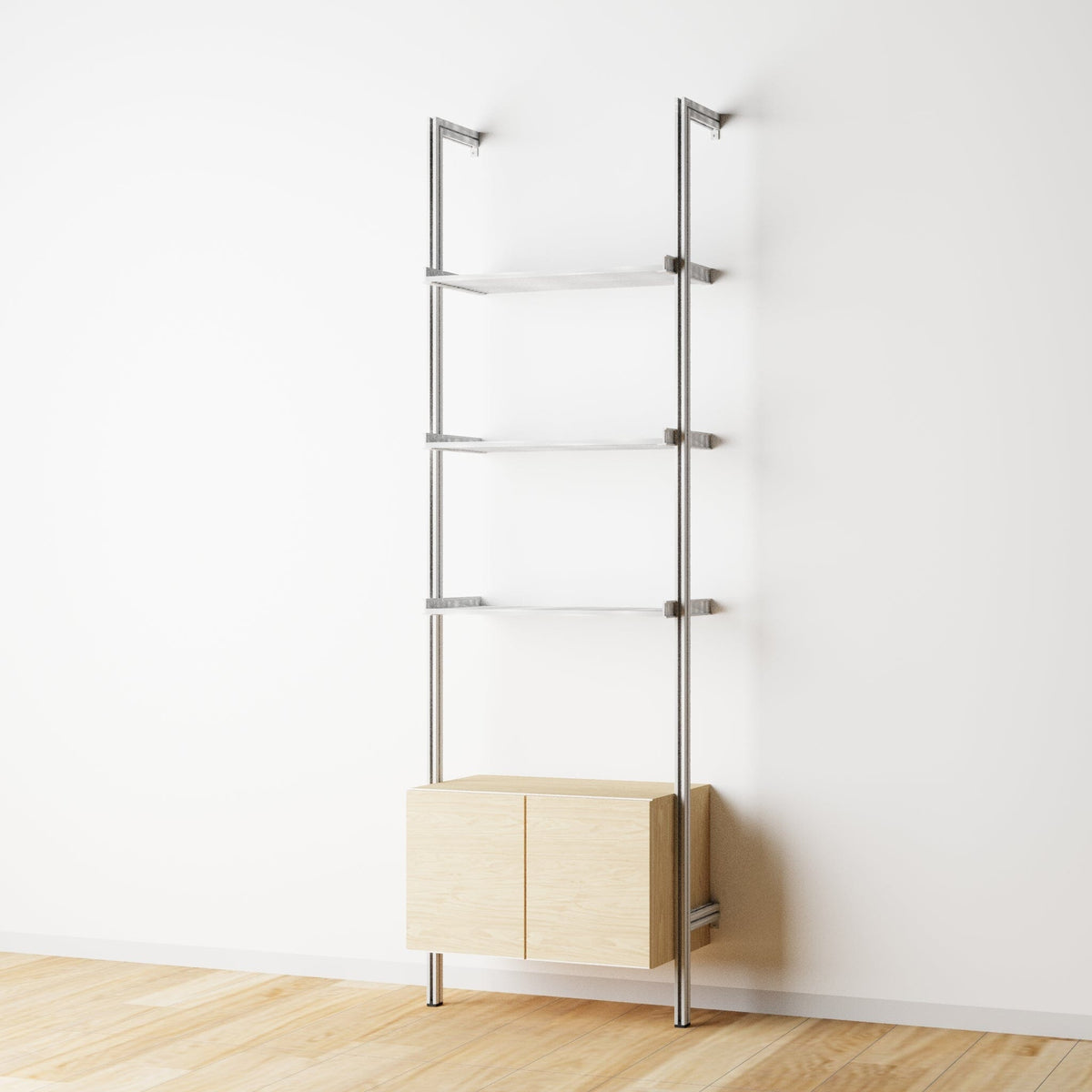 Modular Shelving Units with Aluminum Shelves and Wood Cabinets – Modern ...