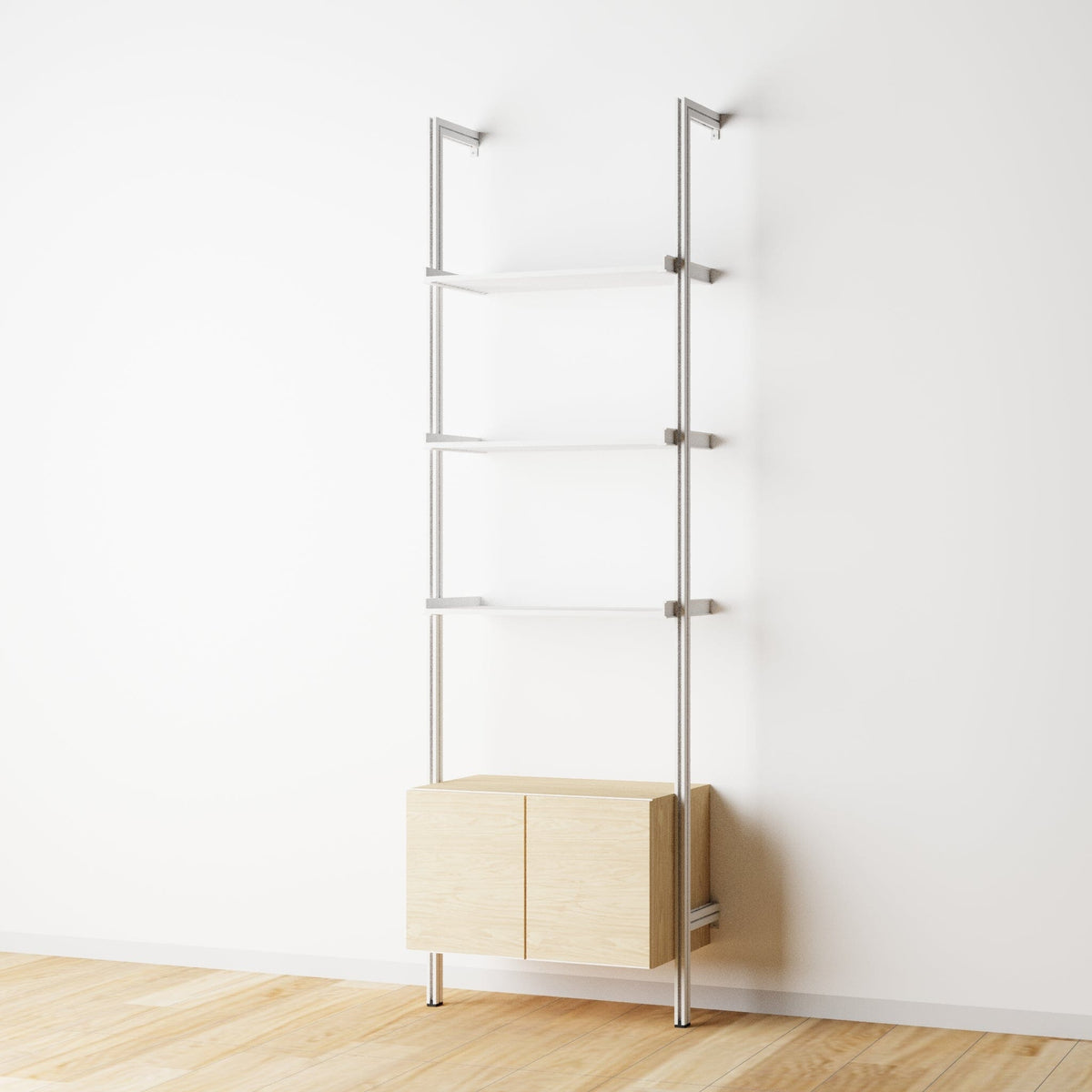 Modular Shelving Units with Aluminum Shelves and Wood Cabinets – Modern ...