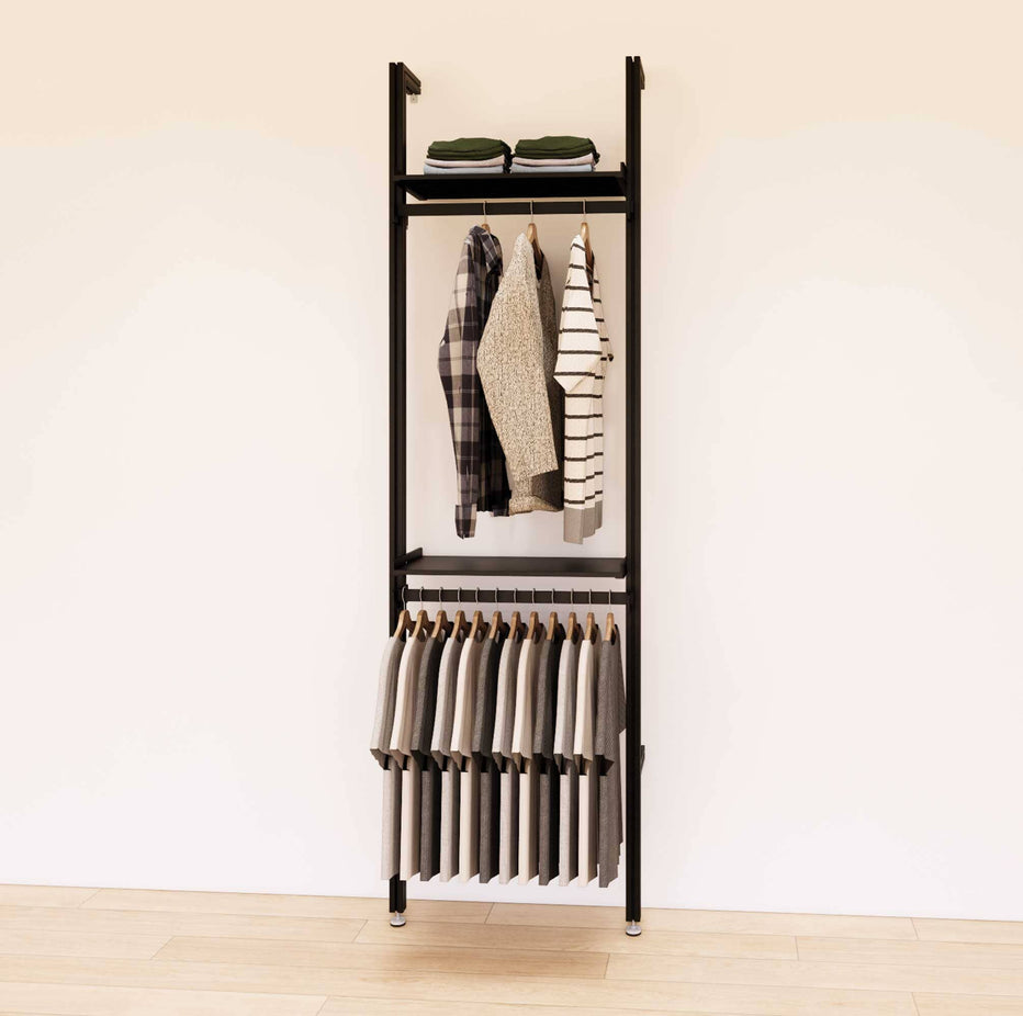 Retail Display Shelving with 2 Shelves + 2 Hanger Bars – Modern Shelving
