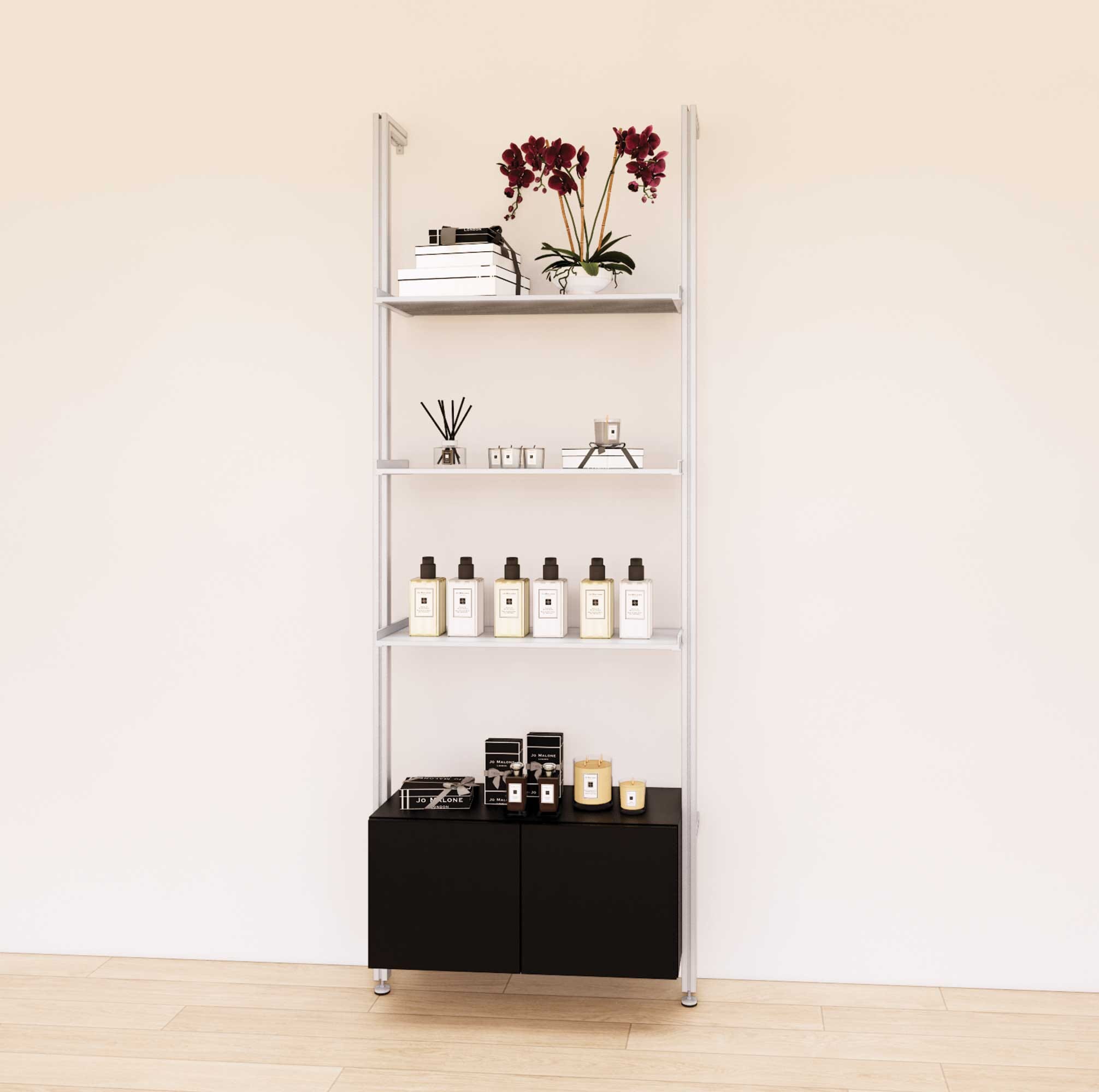 Retail Display Shelving with Base Cabinets – Modern Shelving