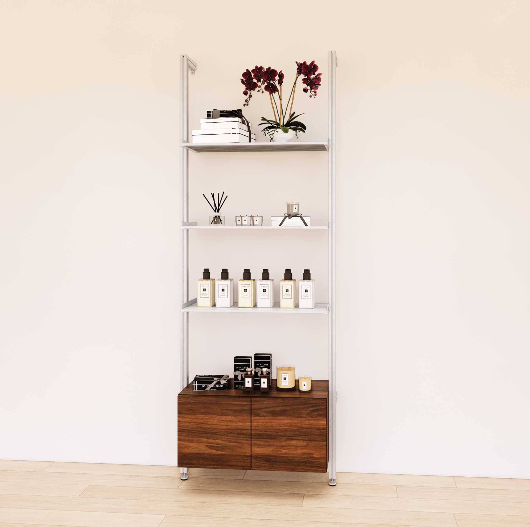 Retail Display Shelving with Base Cabinets – Modern Shelving
