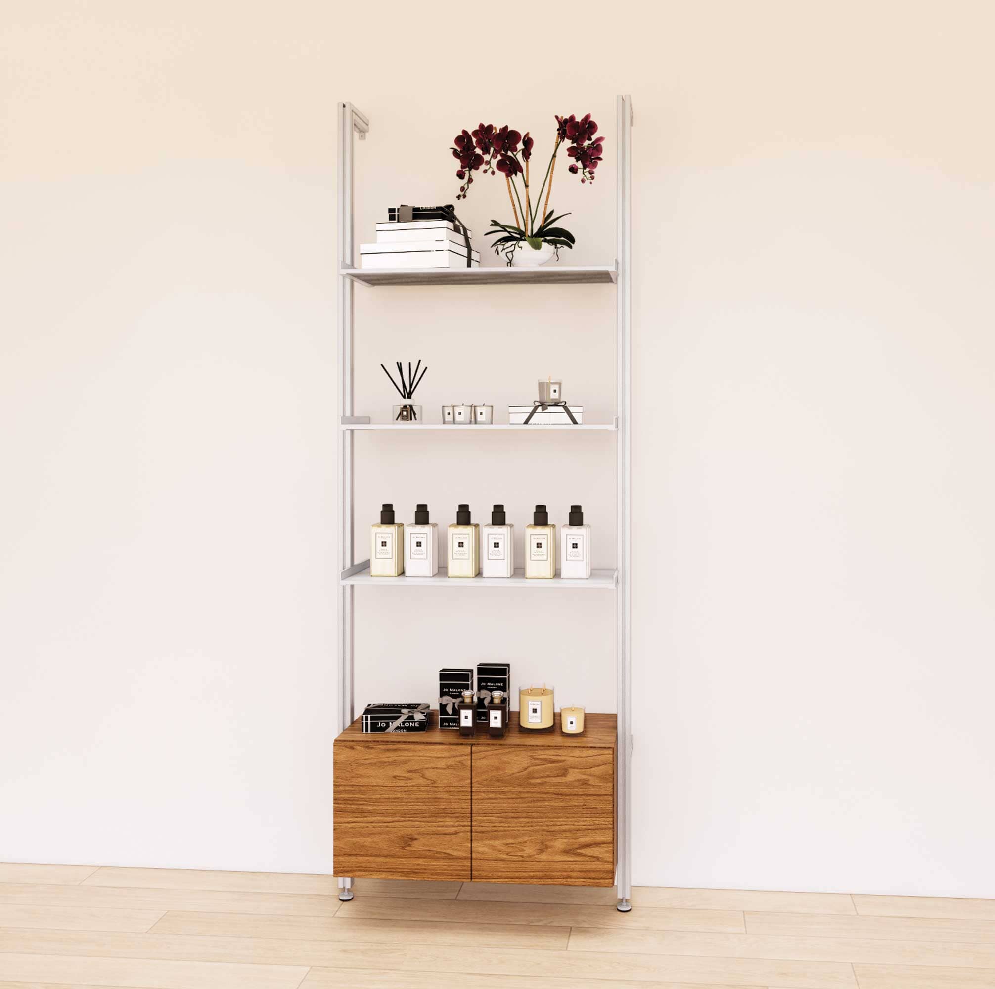Retail Display Shelving with Base Cabinets – Modern Shelving