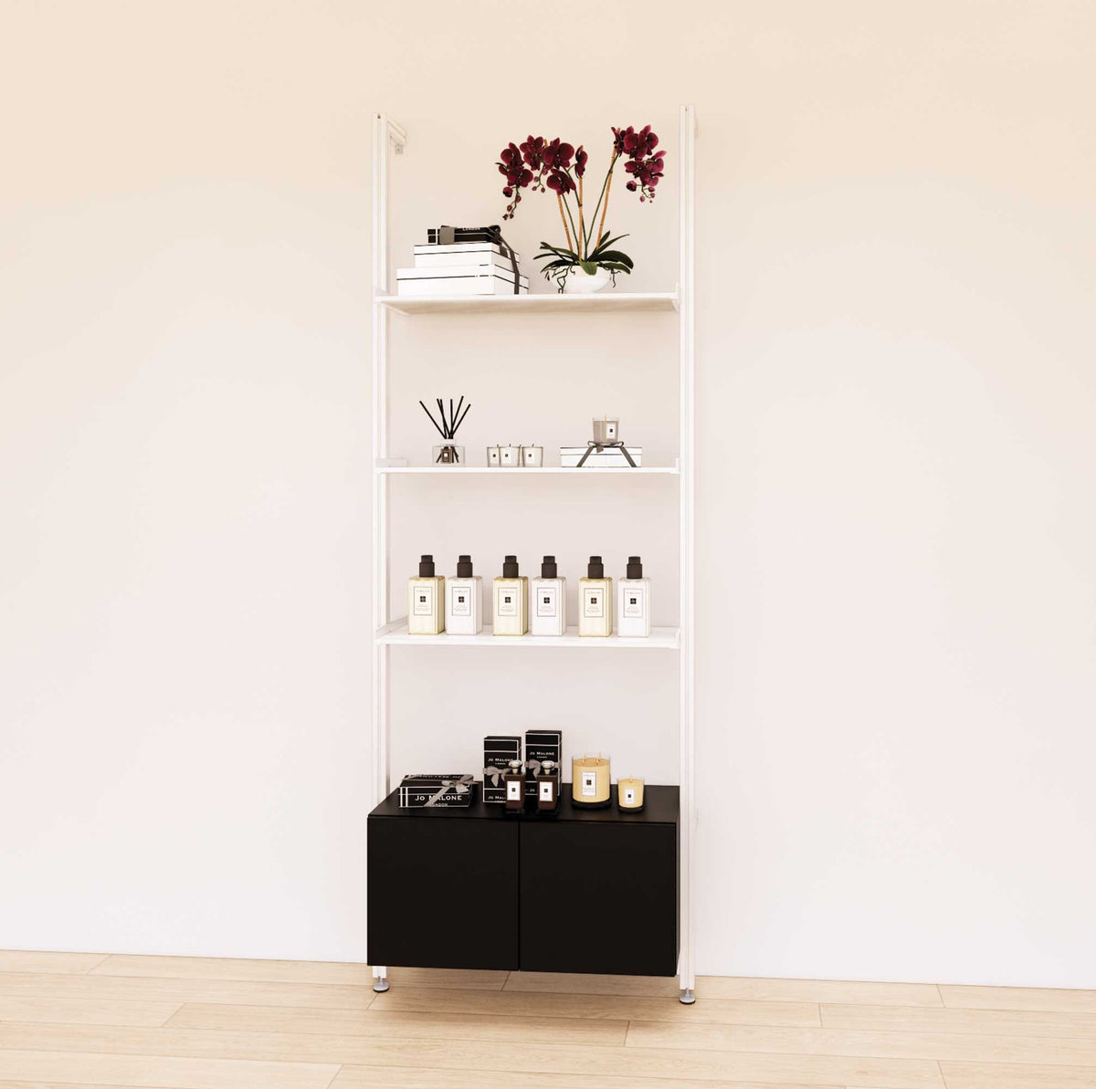 Retail Display Shelving with Base Cabinets – Modern Shelving