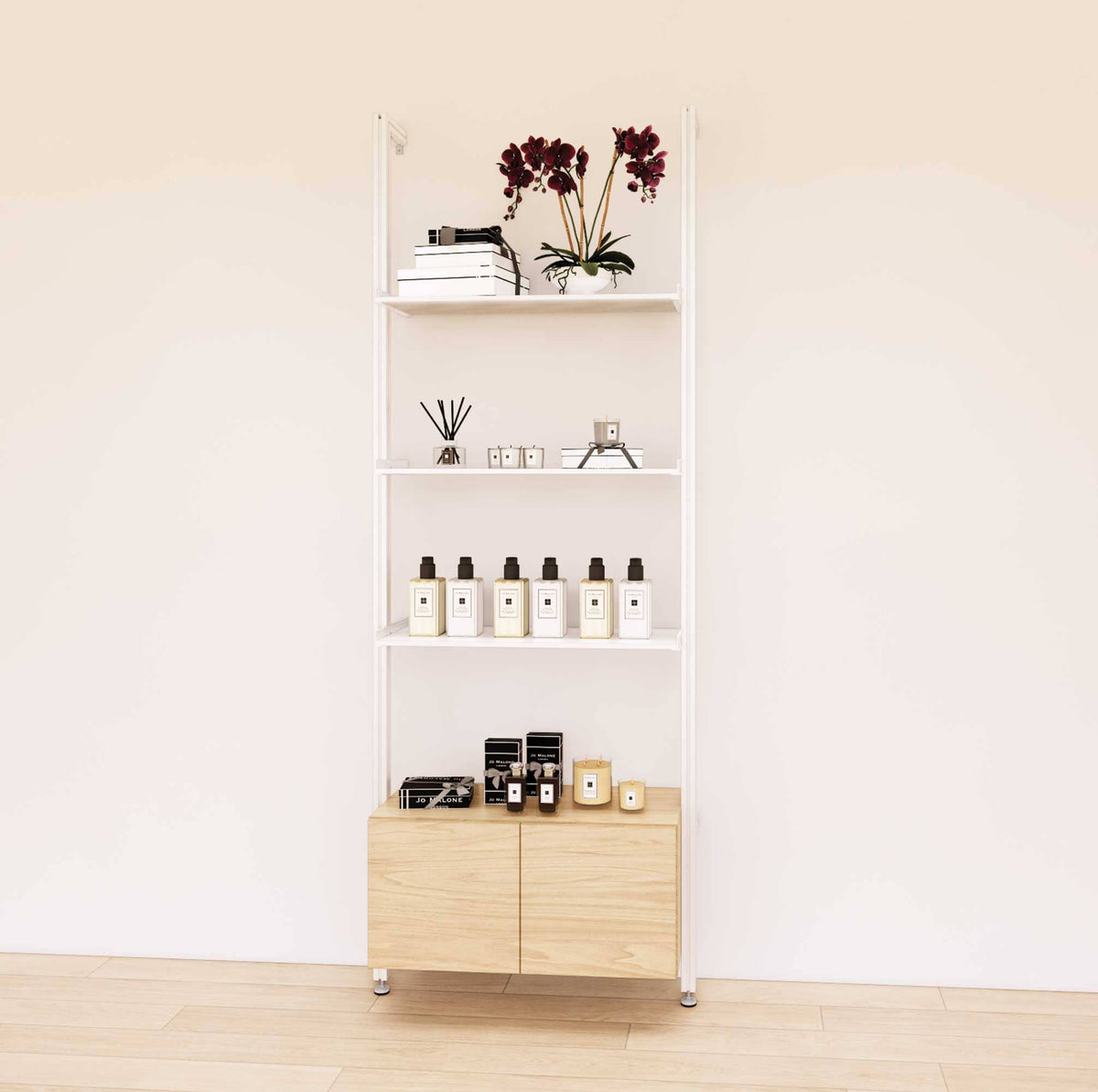 Retail Display Shelving with Base Cabinets – Modern Shelving