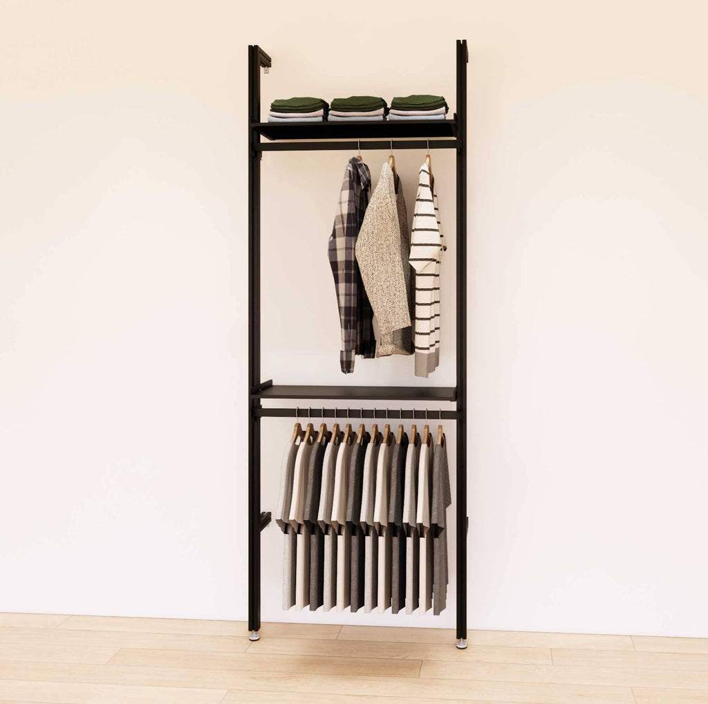 Retail Display Shelving with 2 Shelves + 2 Hanger Bars – Modern Shelving