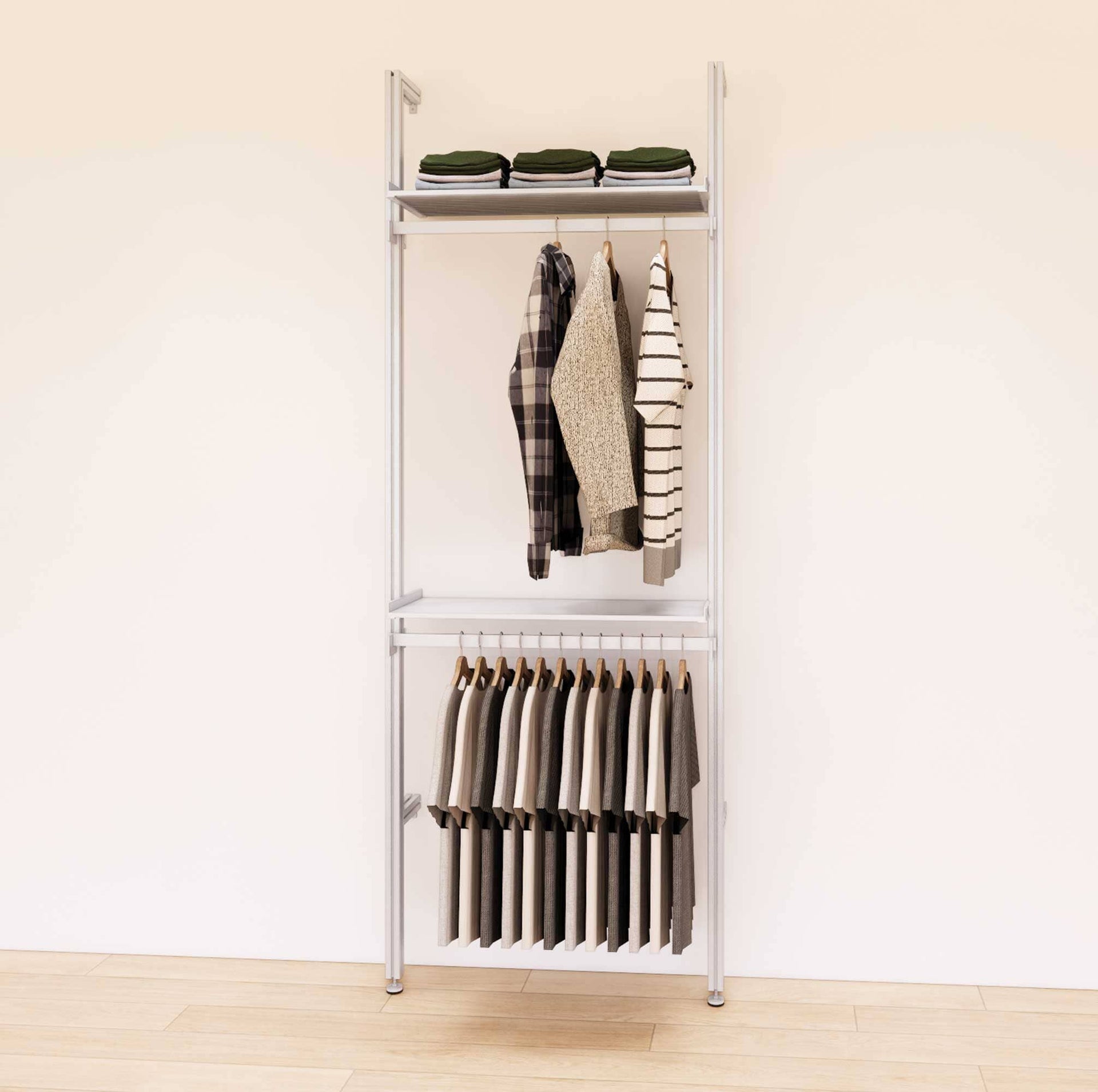 Retail Display Shelving with 2 Shelves + 2 Hanger Bars – Modern Shelving